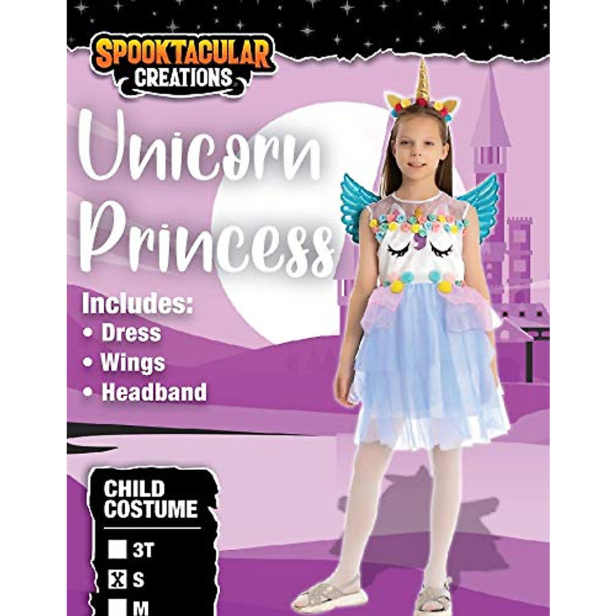 Spooktacular Creations Unicorn Princess Pageant Flower Girl Tutu Dress Rainbow Skirt with Headband and Wings for Kids (Blue, Small)