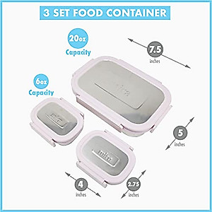 MIRA 3 Set Food Storage Containers with Lids, Stainless Steel Reusable Lunch & Food Nesting Containers, Candy Pink