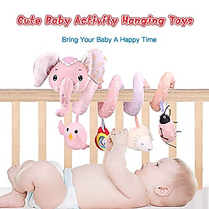JERICETOY Baby Car Seat Toys Stroller Toys Crib Toys Infant Activity Spiral Plush Toys Hanging Stroller Toys for Baby Car Seat Stroller Bar Crib Bassinet Mobile with Music Squeaker Rattles (Elephant)