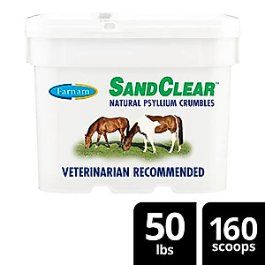 Farnam Sand Clear for Horses Natural Psyllium Crumbles, Veterinarian recommended to support the removal of sand & dirt from the ventral colon, 50 lbs., 160 scoops