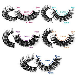 Eyelashes Russian Volume Strip Lashes 5 Styles Mixed Natural Wispy D Curly Mink False Eyelashes Look Like Extensions 10 Pairs by Yawamica