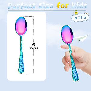 LIANYU 9 Pieces Rainbow Children Stainless Steel Spoon, Cute Kids Toddler Spoons, Children Silverware Flatware Set, Kids Children Cutlery Set, Small Kid Utensil for Self Feeding