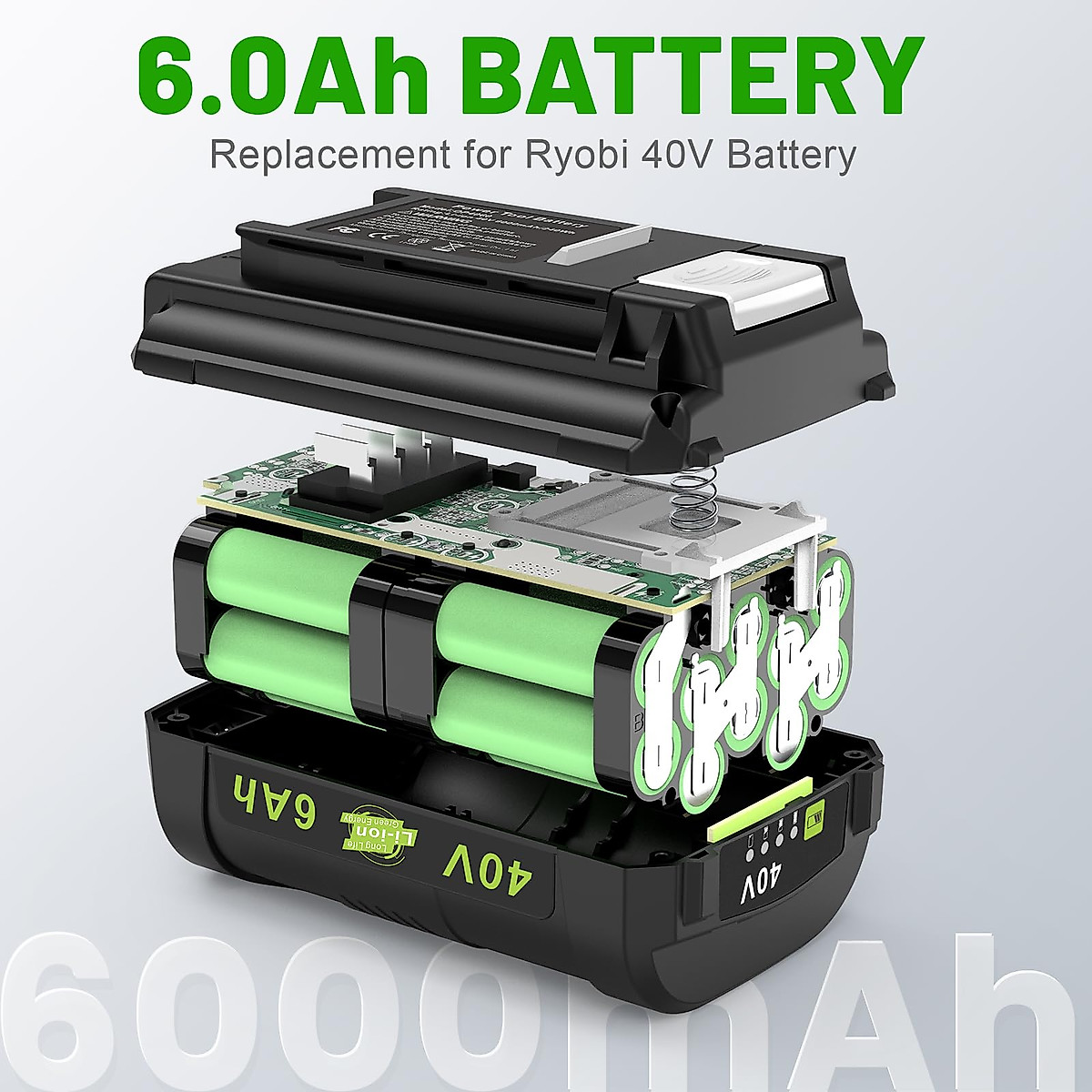 ARyee 40V 6.0Ah OP4050A Replacement for Ryobi 40V Lithium Battery OP4040 OP4015 OP4026 OP40201 OP40261 OP4030 OP40301 OP40401 OP40501 OP40601 Cordless Power Tool