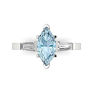 Clara Pucci 2 ct Marquise cut 3 stone Solitaire Blue Simulated Diamond Engagement Promise Anniversary Bridal Ring 18K White Gold 5.75