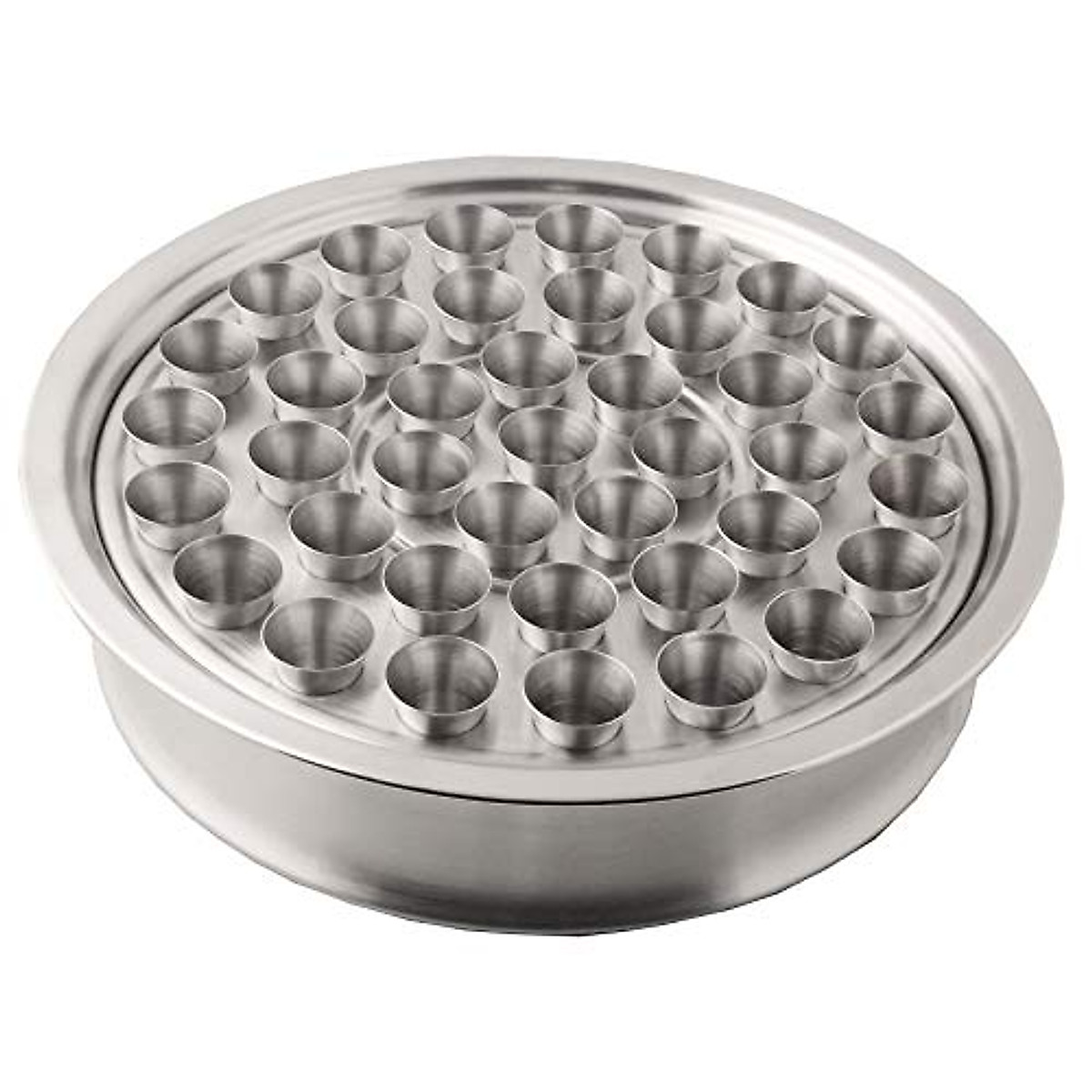 Communion Ware Holy Wine Serving Tray with A Lid & A Stacking Bread Plate with A Lid + 40 Cups - Stainless Steel (Matte)