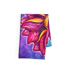Pink Flower Print Hand Towel - Kitchen Towel - Bathroom Hand Towel - Cotton Terry Cloth - 15"x25"