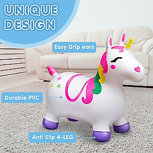 JOYIN Bouncy Unicorn Horse, Kids Ride On Bouncer, Toddler Girl Bouncing Animal Hopper, Inflatable Hopping Toy for Birthday Gift, 18 Months 2 3 4 5 Year Old Kids Toddlers Boys Girls