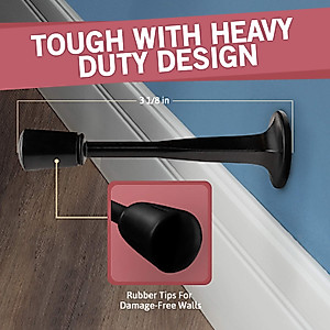 Jack N’Drill (3 ⅛) Rigid Door Stop (12 Pack) - Rustproof Black Solid Door Stopper w/Durable Rubber Tips | Protects Walls & Doors from Damage | Great for Office & Home