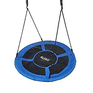 ALEKO Outdoor Saucer Platform Swing with Adjustable Hanging Ropes Great for Tree, Swing Set, Backyard, Playground, Playroom Constructed with Safety- 660 lbs Weight Capacity (47 in, Blue)