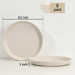 Homestockplus 9 Inch Dinner Plates,BPA-Free Wheat Straw Plates,Off White Plate Set Dishwasher and Microwave Safe Plates - Set of 8 【Non Ceramic】