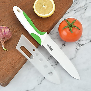 3 Pack Ceramic Knife set with Sheaths, 5-Inch Utility Knife, 4-Inch Fruit Knife, 3-Inch Peeling Knife, Zirconia Blade with Ergonomic Handle.Use for Meat Fruit Vegetable Bread and Butter.