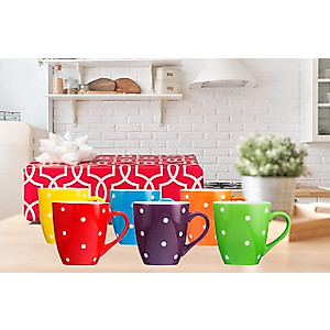 Bruntmor 16 Oz Polka Dot Coffee Mug Set of 6, Large 16 Ounce Ceramic Mugcup Set In Multi Color Dot Design, Best Coffee Mug For Your Christmas Or Birthday Gift