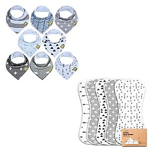 KeaBabies 8-Pack Baby Bandana Drool Bibs and 5-Pack Burp Cloths for Baby Boys and Girls - Stylish Unisex Bandana Bibs - Ultra Absorbent Burping Cloth - Super Absorbent Bandana Bibs