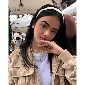 WOVOWOVO Thin Leather Headbands for Women, 4 Pcs Twisted Thin Head Bands with Teeth Boho Non Slip Headband, Fashion Black White Hairbands Braided Hair Hoops Girls Hair Accessories