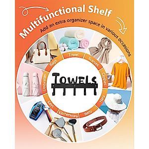 DECLUTTR Towel Racks for Bathroom Wall Mount, Waterproof Towel Holder Towel Hanger with 5 Hooks for Hanging Heavy Duty, Black Wall Mounted Pool Towel Rack