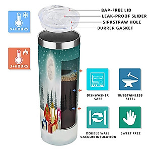 silichee 20 Oz Insulated Tumblers Stainless Steel Cup with Lid Christmas Happy New Year White Background Snowflake Gift in the Winter Tumblers Vacuum Coffee Mugs for Cold Hot Drinks for Office