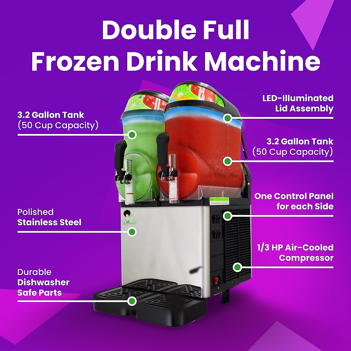 Margarita Girl Double-Bowl Full Size Frozen Slushy Drink Machine - Versatile High-Capacity Model Features Two 3.2-Gallon Bowls - Makes 100 Cups of Resort-Style Margaritas, Daiquiris, Piña Coladas, Etc
