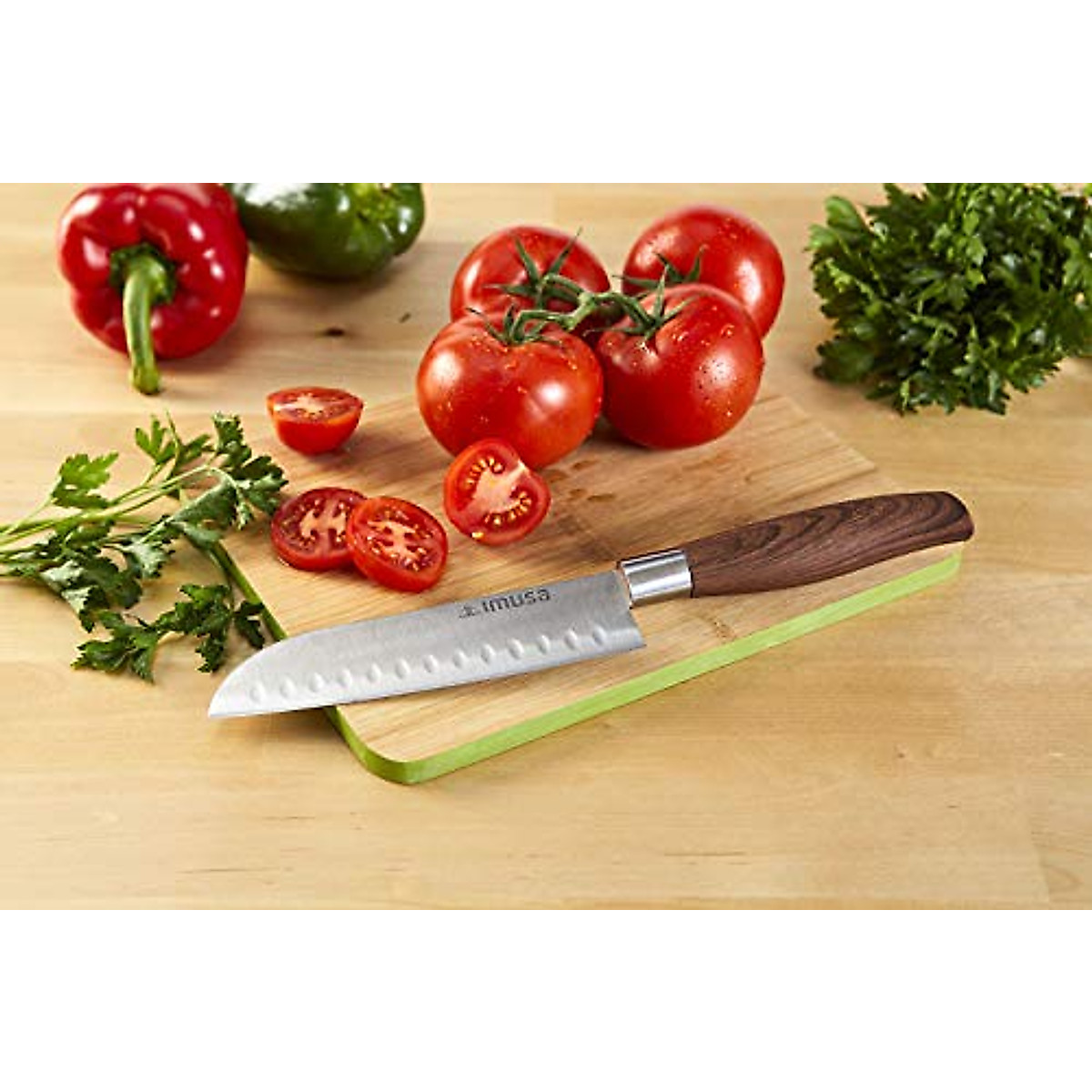 IMUSA USA 6" IMU-73055 Stainless Steel Santoku Knife with Woodlook Handle, Woodlok