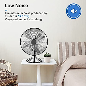 Simple Deluxe 12 Inch Stand Fan, Horizontal Ocillation 75°, 3 Settings Speeds, Low Noise, Quality Made Durable Fan, High Velocity, Heavy Duty Metal For Industrial, Commercial, Residential, Silver