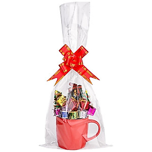 Awpeye Cellophane Bags 50 Pack, Cellophane Gift Bags, Cellophane Wide Clear Bags For Mugs, Wine Bottles And Small Baskets 2 Mil Thick