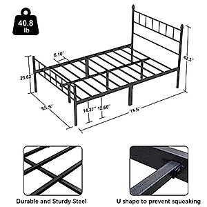 UYUK Full Size Metal Platform Bed Frame with Headboard, Non-Slip Without Noise, Heavy Duty Easy Assembly