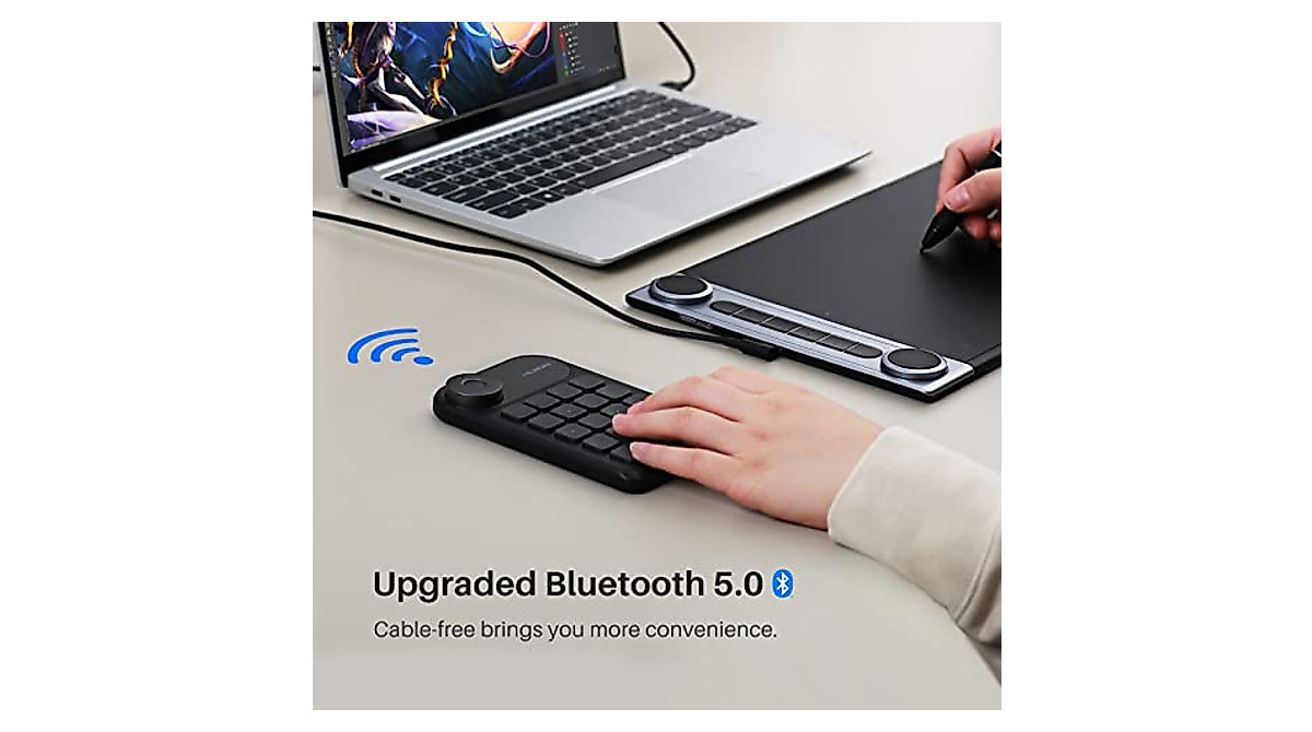 HUION Keydial Mini Bluetooth Programmable Keypad with Dial 5 Keys Anti ...
