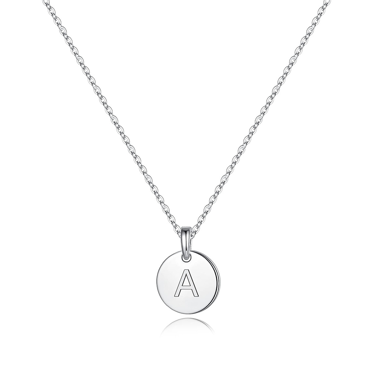 Turandoss S925 Sterling Silver Disc Initial Necklaces for Women, Dainty Hypoallergenic Initial Necklace Disc Letter Pendant S925 Sterling Silver Initial Necklaces for Women Gifts (A)