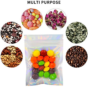 100 Pack Holographic Bags 3.3x5.1 Inches, Resealable Mylar Bags Food Safe Material ZipLock Food Storage Foil Pouch Bag