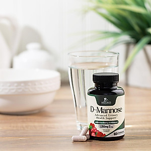 D-Mannose & Cranberry Extract 1350mg Advanced Formula, Fast-Acting Natural Urinary Tract Health Support for Women & Men, Flush Impurities in Urinary Tract & Bladder, Non-GMO, Vegan - 60 Capsules