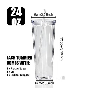 AGH 24oz Acrylic Double Wall Insulated Tumblers(4Pack), Transparent Drilled Plastic Double Wall Tumblers with Straw & Hole Stopper, Acrylic Snow Globe Tumbler
