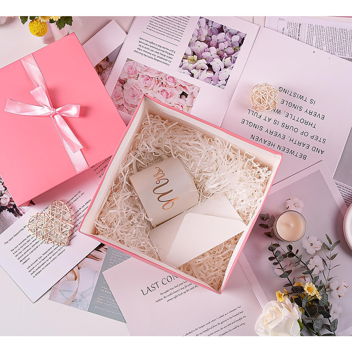 Elephant-package 8" Medium Valentine's Day Love Heart Gift Box with Lid, Ribbon and Tissue Paper, Collapsible Gift Box, for Anniversary, Bridesmaid, Girlfriend Gift Wrapping, Presents.