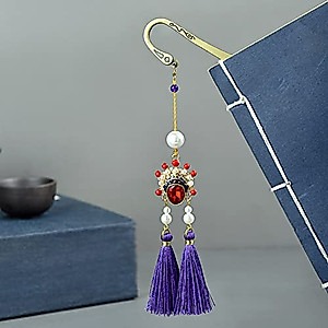 Pendant Bookmark Metal Bookmark Peking Opera Face Design with Tassels Shell Pearl - Purple