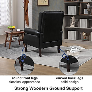 Meesifeel PU Leather Accent Chair,High Wingback Chair with Buttons, Modern Living Room Chairs,Single Club Armchair with Rivet Decoration,Upholstered Reading Chairs for Living Room/Bedroom (Black)