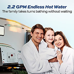 FOGATTI RV Tankless Water Heater, 2.2 GPM, Gen 2, with Black Door and Remote Controller, 42,000 BTU, InstaShower 6, Optimized Summer Comfort Performance, Ideal for RVers' Family Use