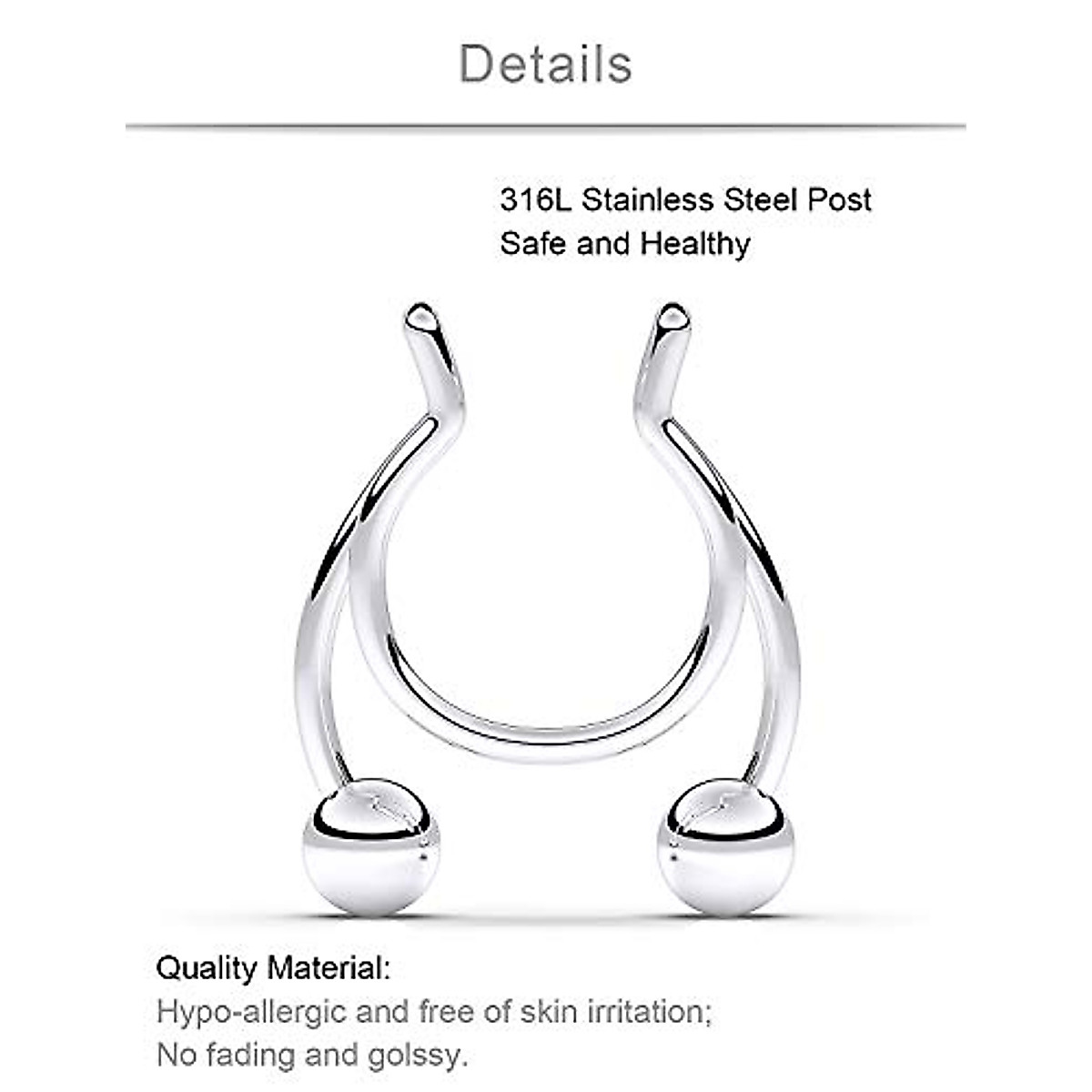SCERRING Fake Septum Nose Hoop Rings Stainless Steel Faux Lip Ear Nose Septum Ring Non Piercing Clip On Nose Hoop Rings Body Piercing Jewelry Clear CZ 15PCS Silver