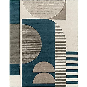 Mark&Day Area Rugs, 9x12 Vinkebrug Modern Teal Area Rug Blue Gray White Carpet for Living Room, Bedroom or Kitchen (8'10" x 12')