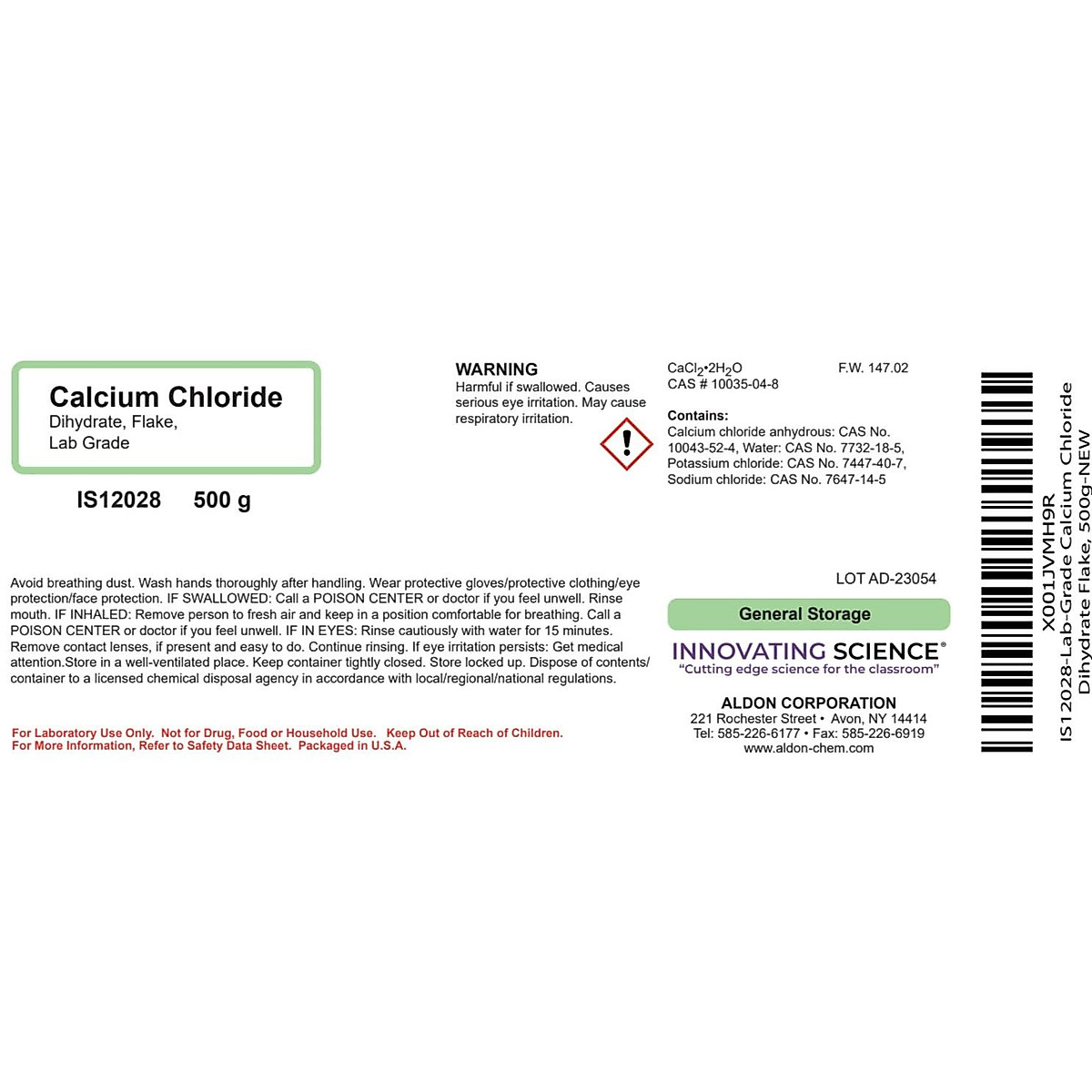 ALDON Innovating Science Laboratory-Grade Calcium Chloride Dihydrate Flake, 500g - The Curated Chemical Collection