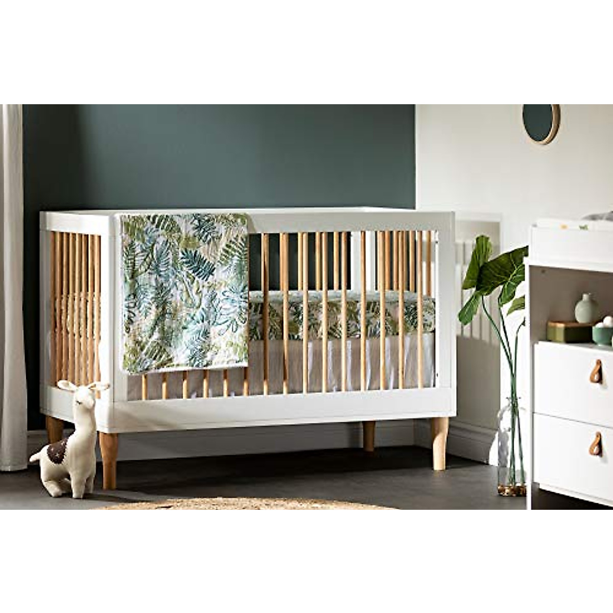 South Shore Dreamit 3-Piece Muslin Baby Bedding Set White and Green, Bohemian Harmony