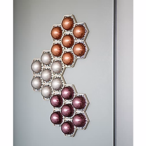 Hemiola Coffee Pod Holder, Honeycomb Capsule Organizer Intended for Nespresso Vertuo Pods, Fridge and Wall Mount, Hold up to 21 Pods, Pack of 3, Champagne