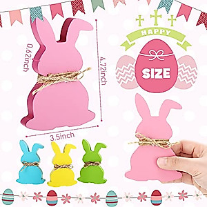 4 Pieces Easter Bunny Table Wooden Signs Spring Bunny Decor Easter Rabbits Shape Signs Farmhouse Easter Decor Easter Tiered Tray Decor with Rope for Easter Party Supplies Desk Office Home Decoration