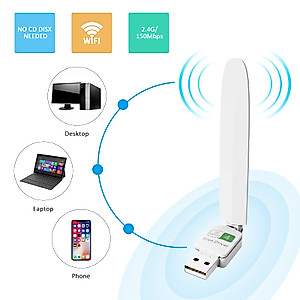 PIX-LINK Driver-Free USB WiFi Adapter, Dual-Frequency 2.4, WiFi USB, 150m WiFi Adapter for Desktop, WiFi dongle, Compatible with WIN7/8/10/Vista