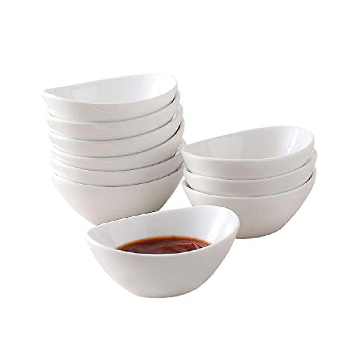 OMAYKEY Sauce Dish Set of 10, 2.5 oz Porcelain Dipping Bowls Set, White Dipping Sauce Dishes for Soy Sauce, Ketchup, Condiment, BBQ Sauce or Seasoning, Honey Mustard