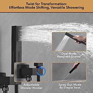 VANFOXLE Shower Faucet Set Matte Black Shower System,Push Button Diverter Shower Faucet with 2 in 1 Handheld,Ceiling Mount 10 Inch Shower Head with 6 Inch Wall Mount Shower Head