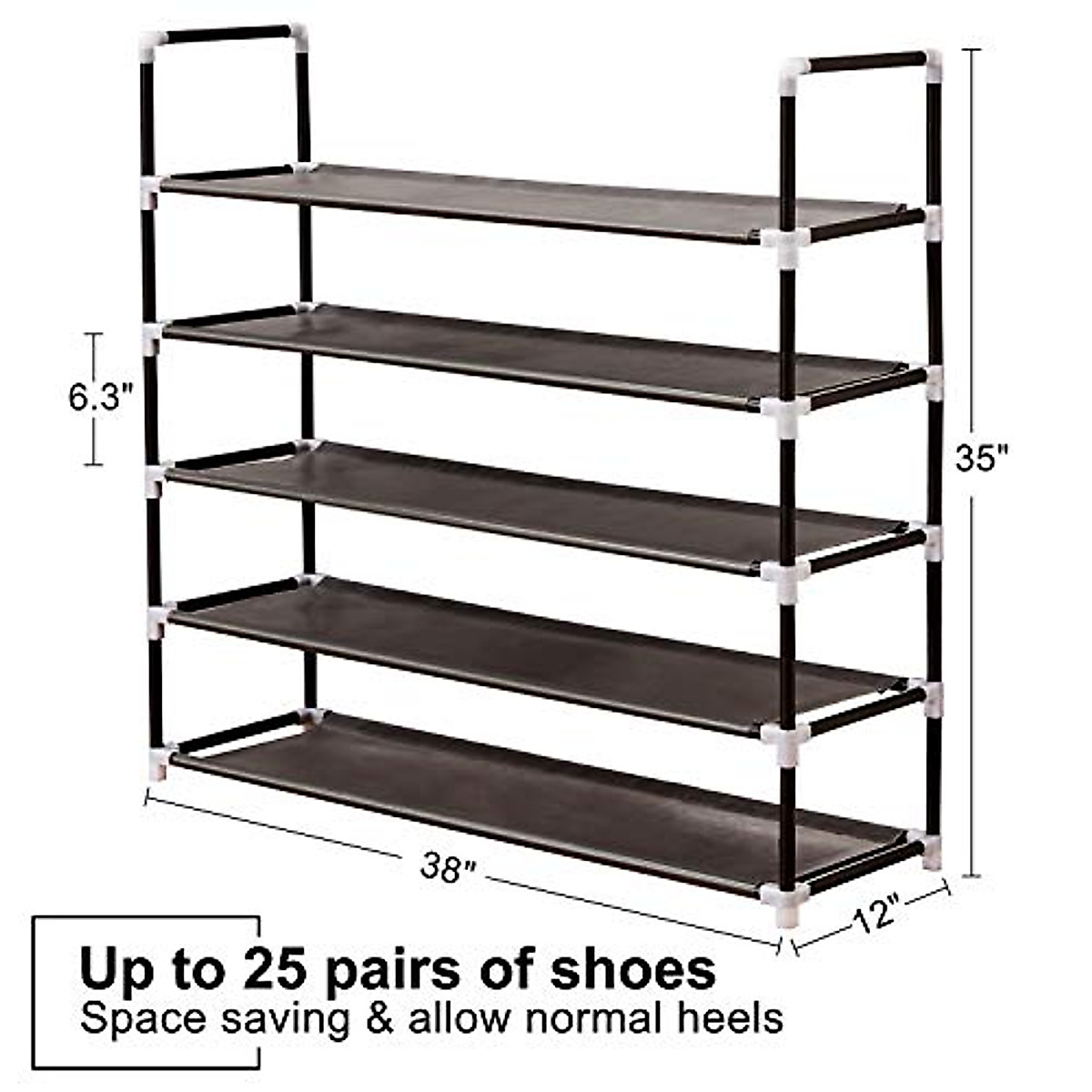 Shoe Rack, 25 Pairs, 5 Tiers Shoe Organizer, Shoe Racks for Closets, Shoe Organizer for Closet, Closet Shoe Organizer, Shoe Rack Organizer, Shoe Rack 25 Pairs, Tall Shoe Rack, 38"Lx12"Wx35"H
