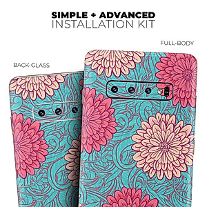 DesignSkinz Pink & Blue Floral Illustration Protective Vinyl Decal Wrap Skin Cover Compatible with The Samsung Galaxy S20 (Screen Trim & Back Glass Skin)