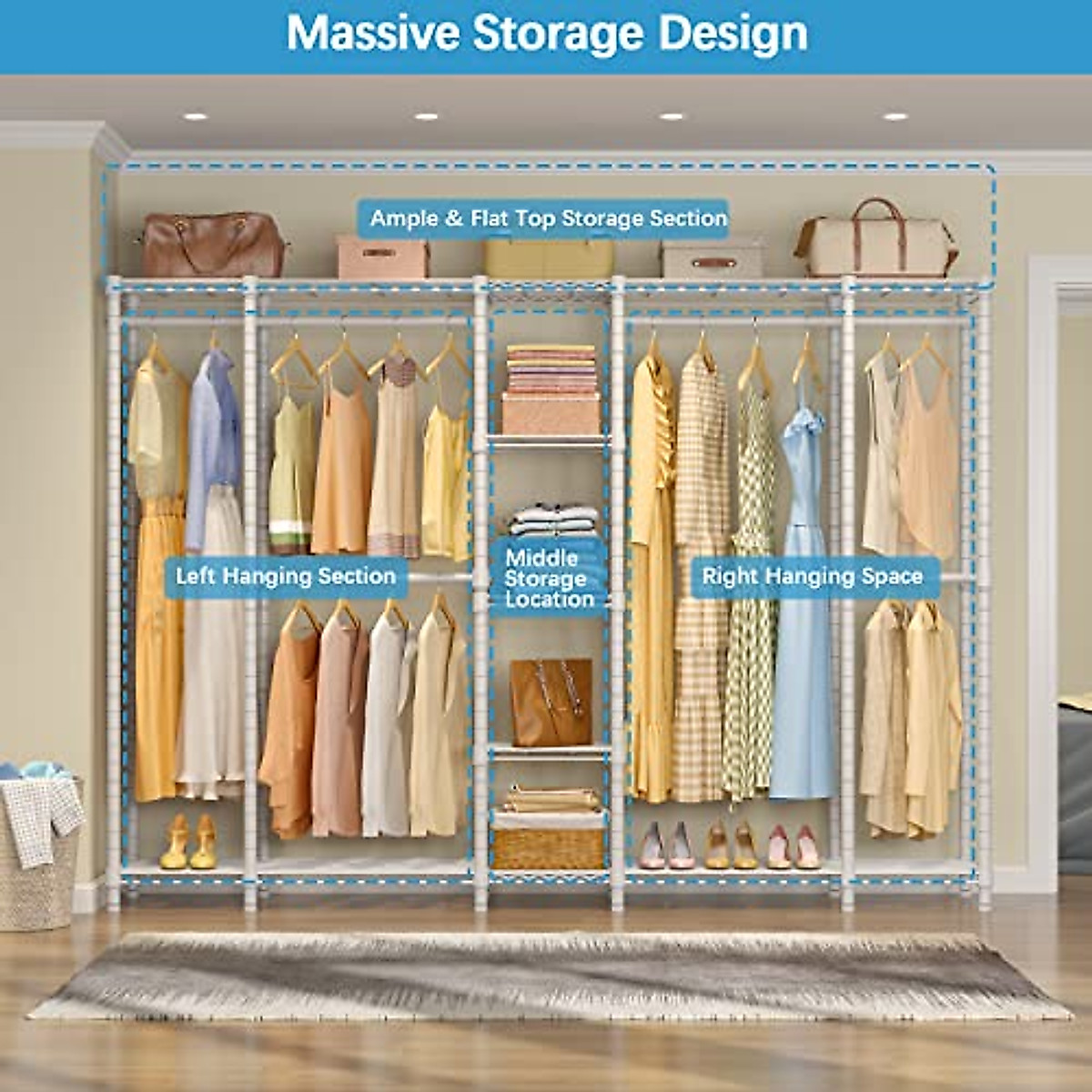VIPEK Wire Garment Rack Heavy Duty Clothes Rack, Large Portable Wardrobe Rack Freestanding Clothing Rack Clothes Storage Organizer Closet for Bedroom, 89.8" Lx15.7 Wx76.4 H, Max Load 1300lbs, White