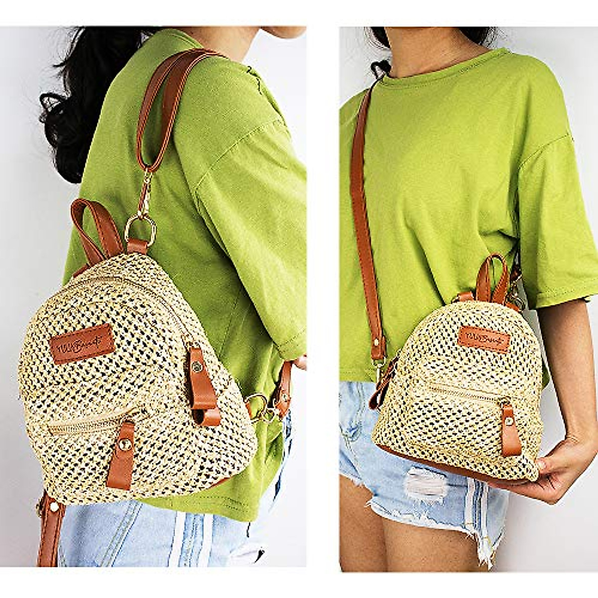 Yulia Basanti Mini Straw Purse Tiny Backpack For Women and Girls Lightweight and Fashionable