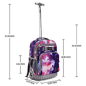 Tilami Rolling Backpack 19 inch with Lunch Bag Wheeled Laptop Backpack, Galaxy Purple