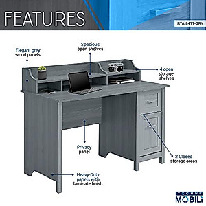 Techni Mobili Classic Office Storage Writing Desk, Grey