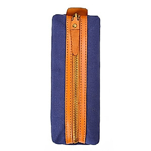 ZLYC Slim Canvas Pencil Case Pouch Compact Zipper Pen Case Simple Stationery Bag (blue2)